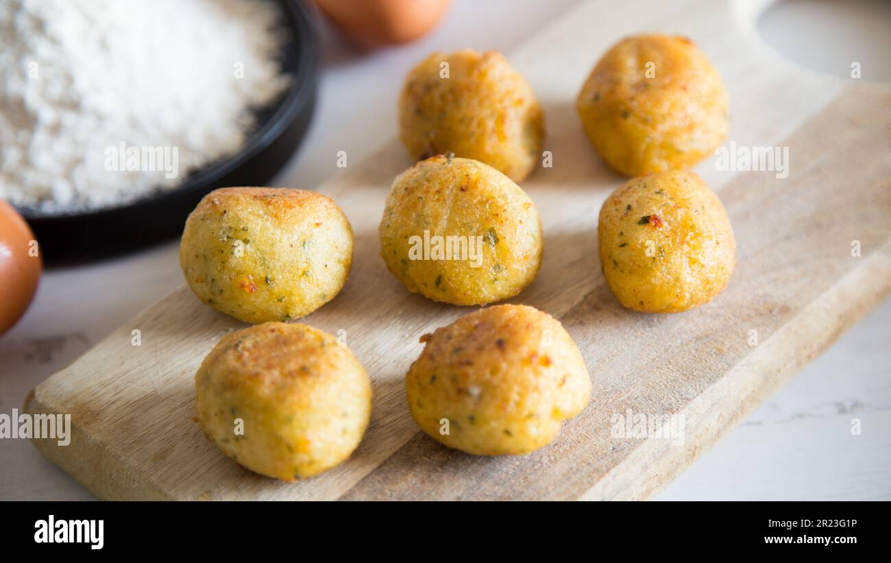 Cod fritters. Traditional Spanish tapa recipe Stock Photo - Alamy