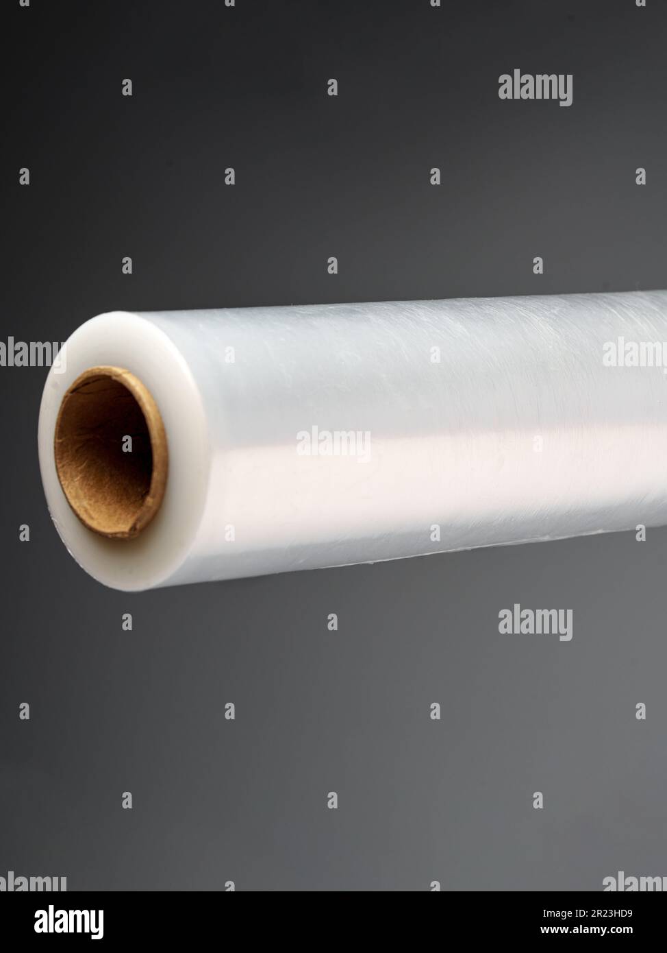 Roll of transparent polyethylene cling film on gray background Stock ...