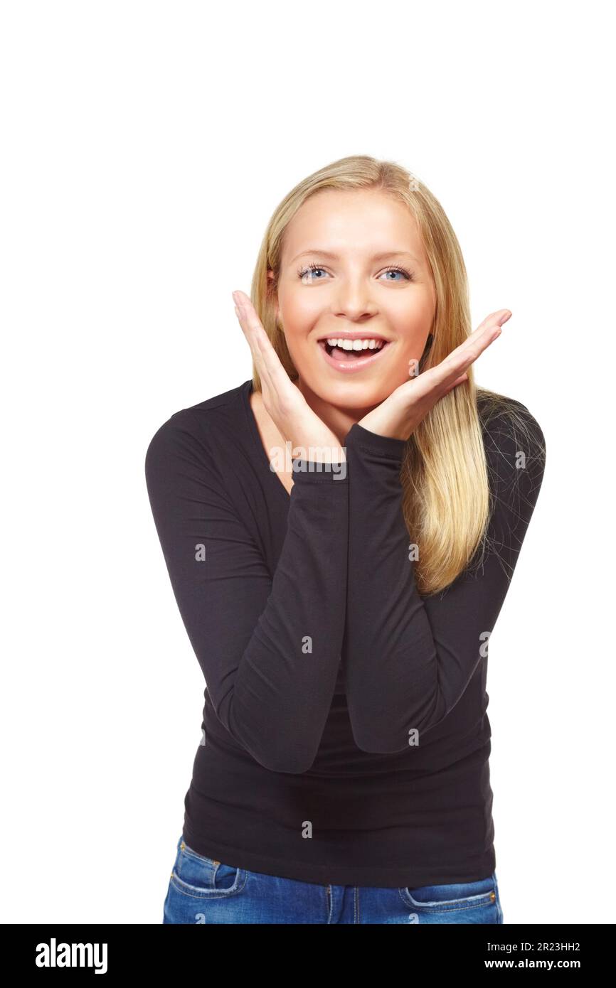 Shes got a positive attitude. Studio shot of an attractive woman posing ...