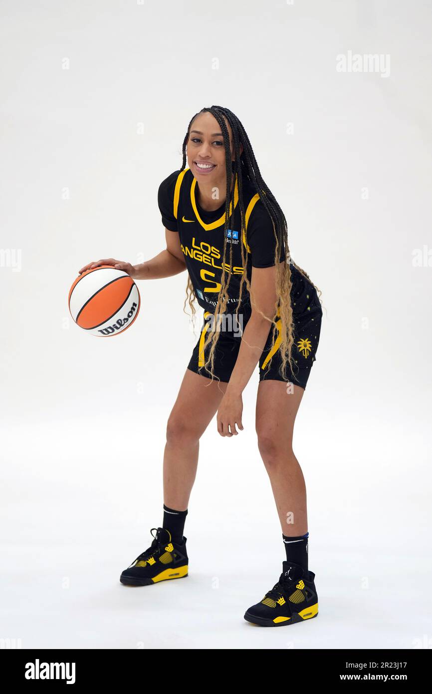 LA Sparks forward Dearica Hamby (5) poses during media day, Thursday ...