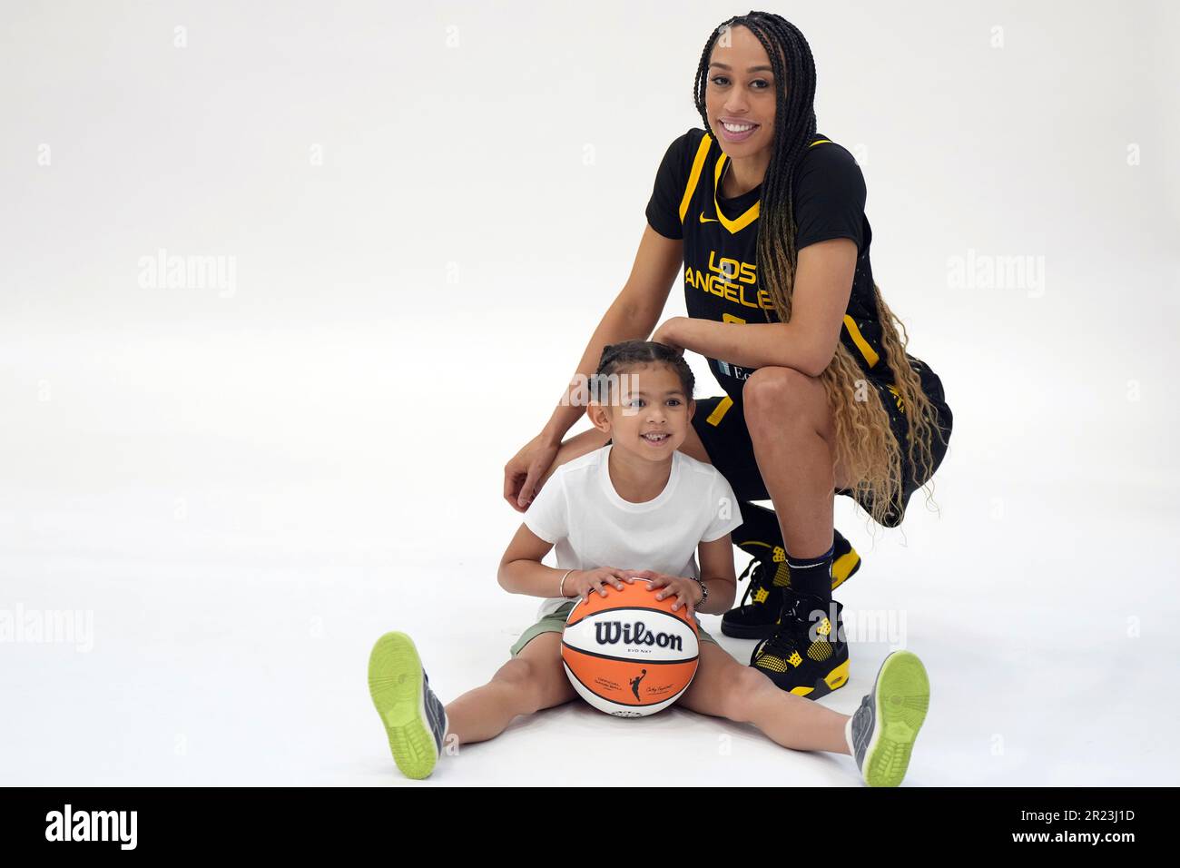 LA Sparks forward Dearica Hamby (5) poses with daughter Amaya Nelson ...