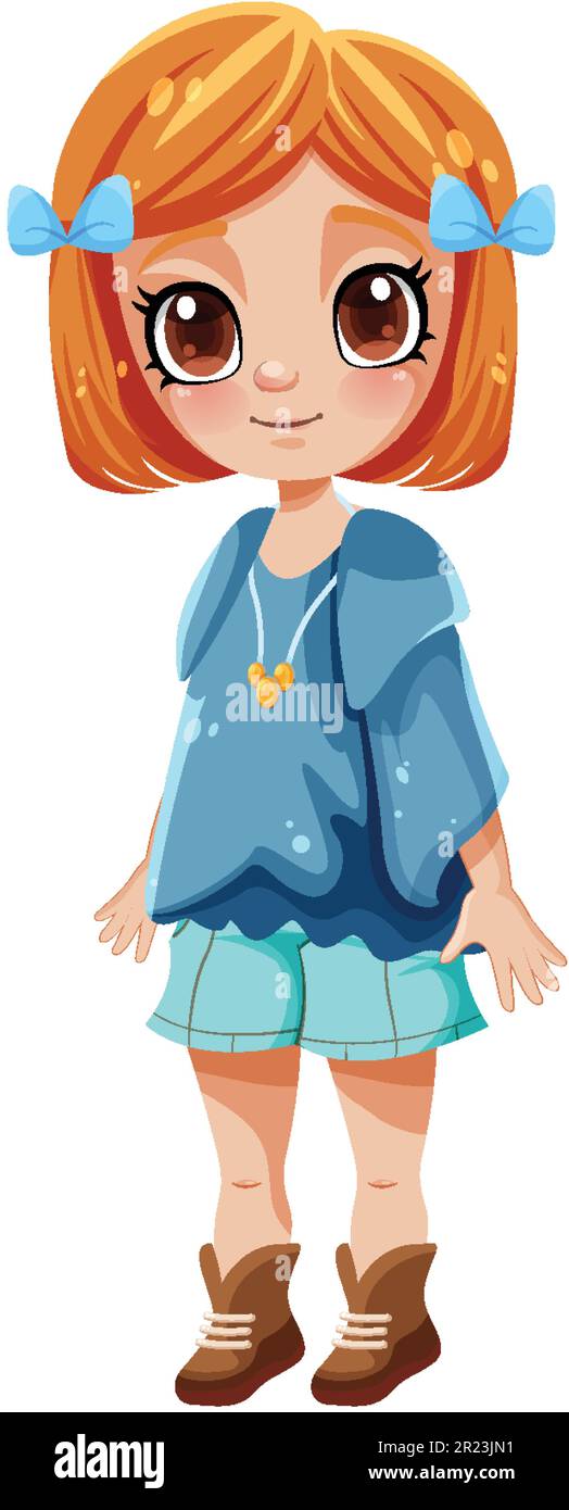 Adorable Girl with Big Eyes and Orange Hair illustration Stock Vector ...
