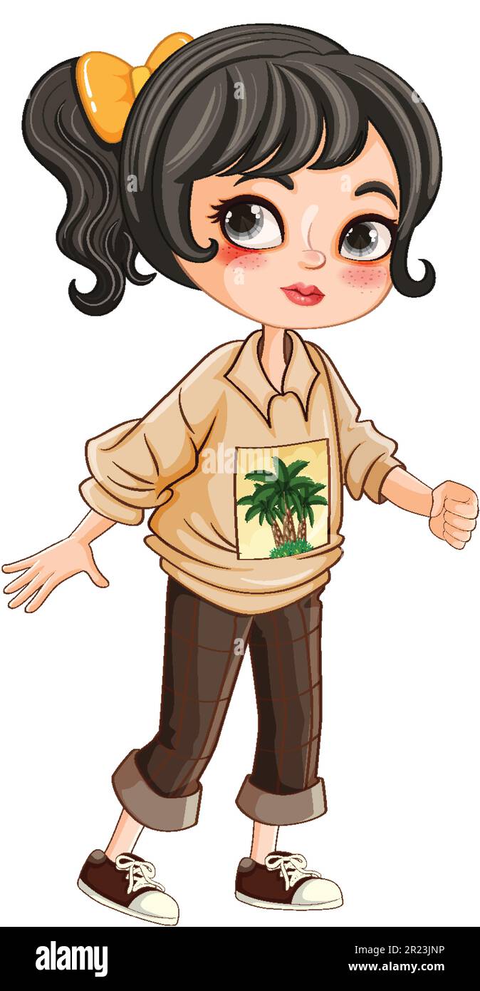 Girl wearing casual outfit cartoon character illustration Stock Vector ...