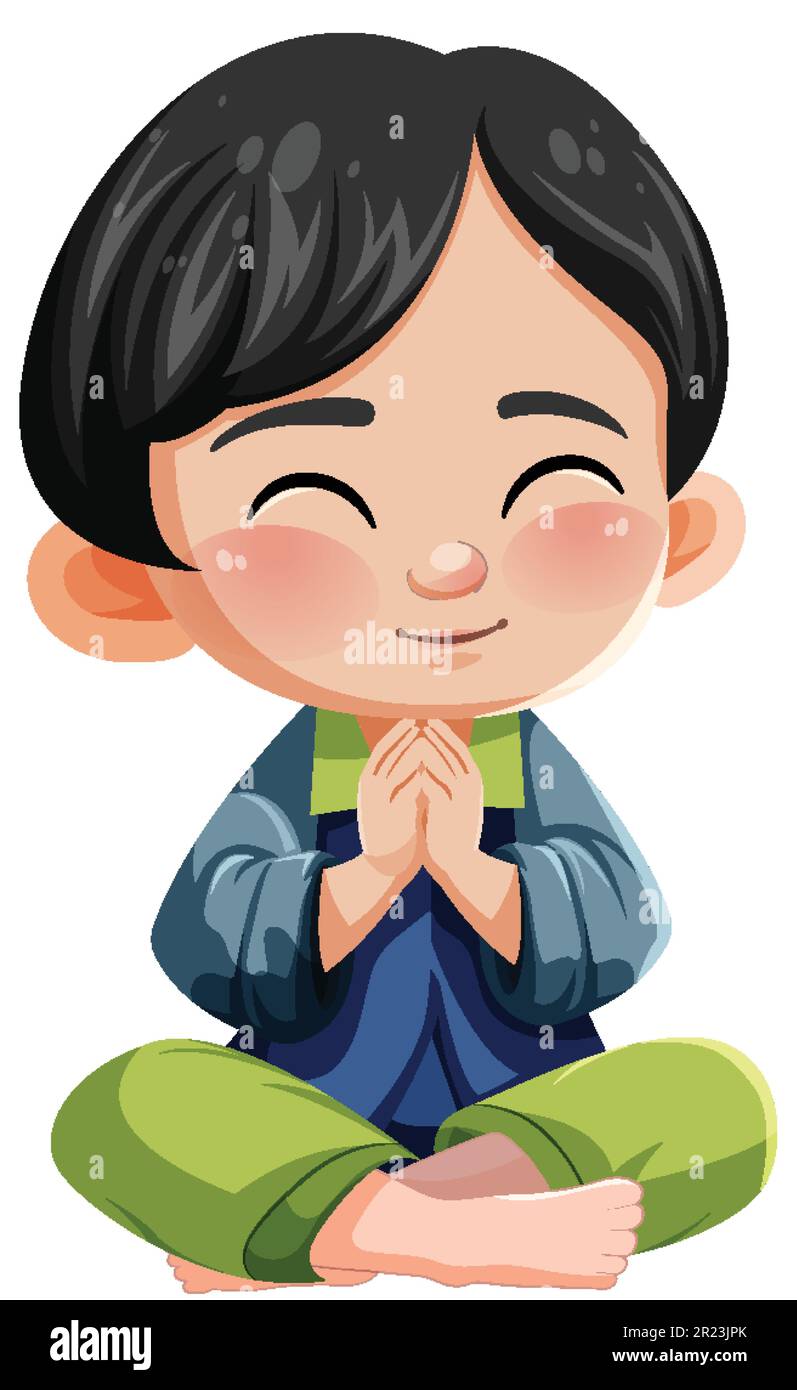 Cute Asian cartoon character with smiley face cit on the floor ...