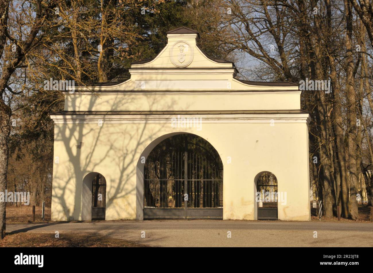Gates. Building. Sky. Spring Stock Photo - Alamy