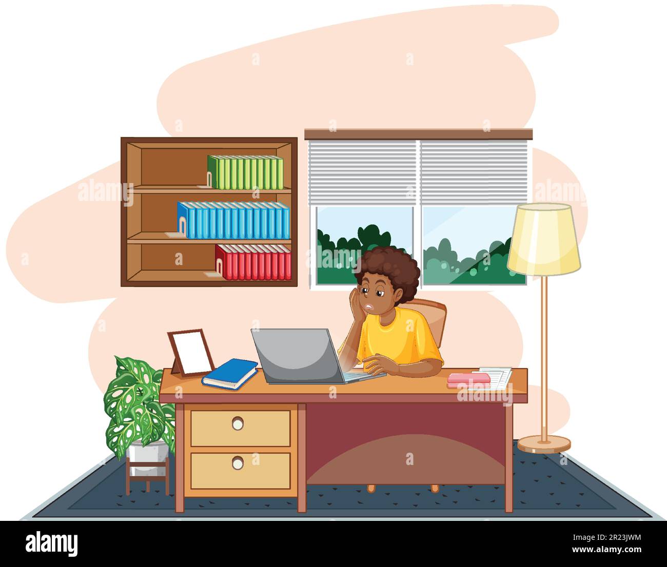 A man uring computer with bored face illustration Stock Vector Image ...