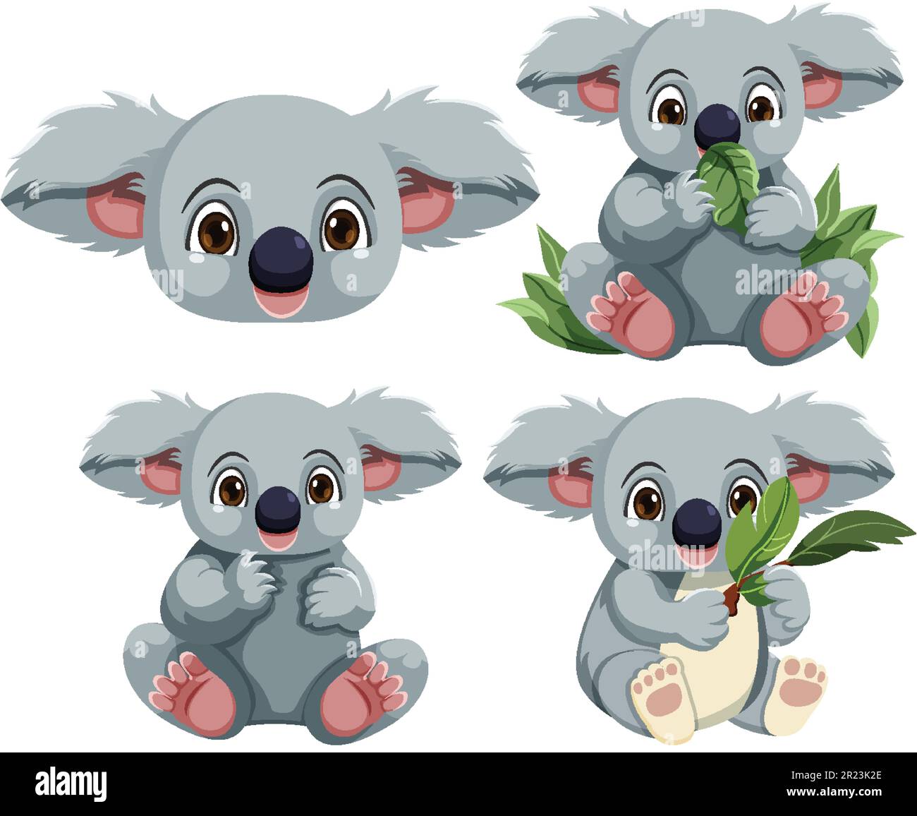 Cute koala bear cartoon character set illustration Stock Vector Image ...