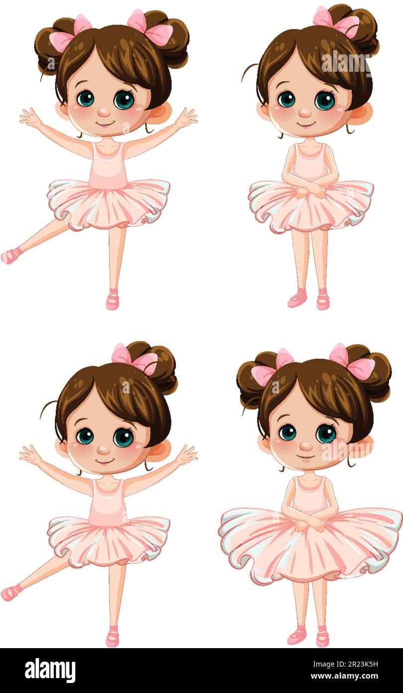 Set of cute ballet dancer cartoon character illustration Stock Vector ...