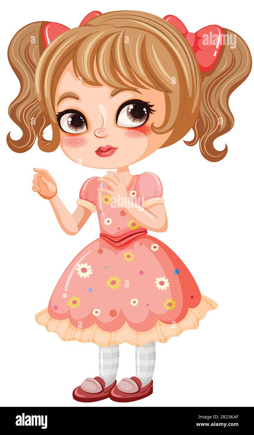 Cute Girl in a Dress Cartoon Character illustration Stock Vector Image ...