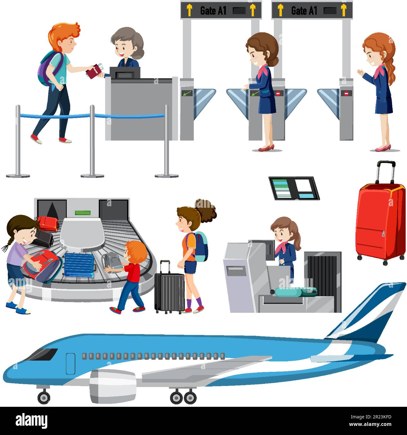 Airport element and people vector set illustration Stock Vector Image ...