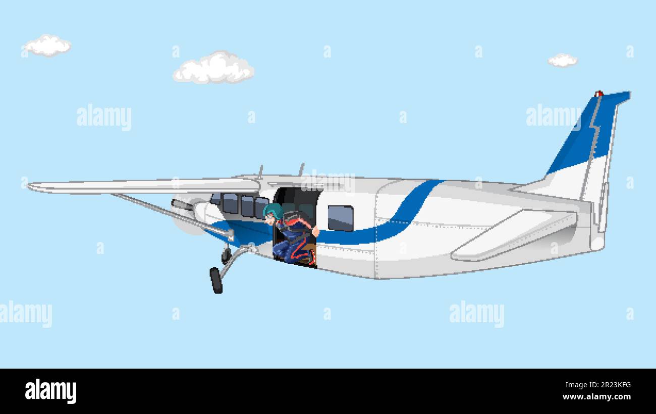 Skydiver on an Airplane and Preparing to Jump illustration Stock Vector ...