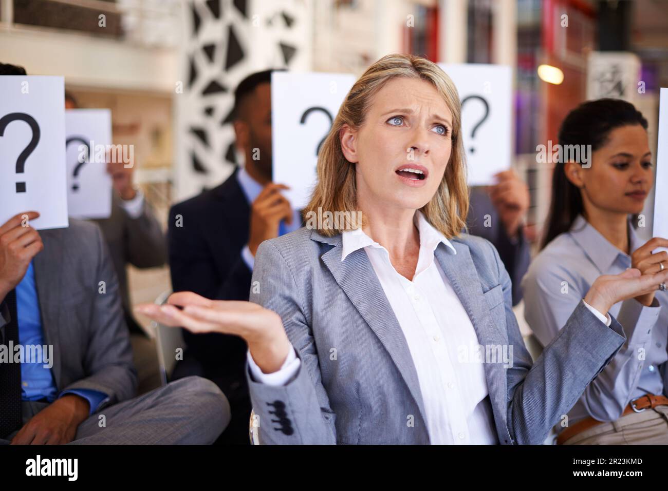 Youve lost me there...a puzzled businesswoman with her colleagues ...