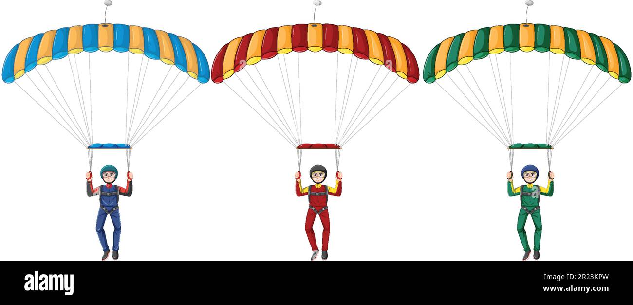 Set of skydiver with parachuting illustration Stock Vector Image & Art ...