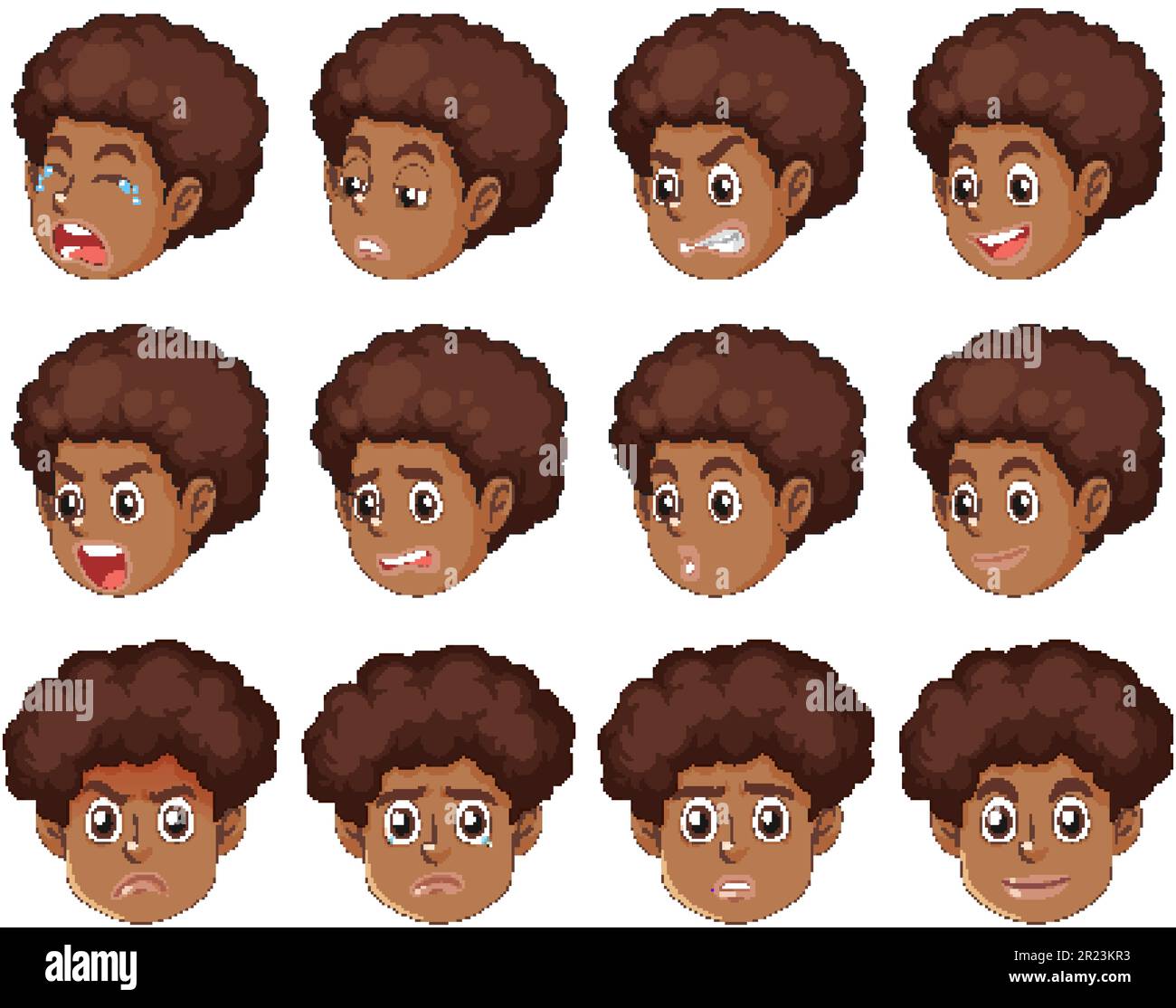 Emotional Expressions of an African American Puberty Boy illustration ...