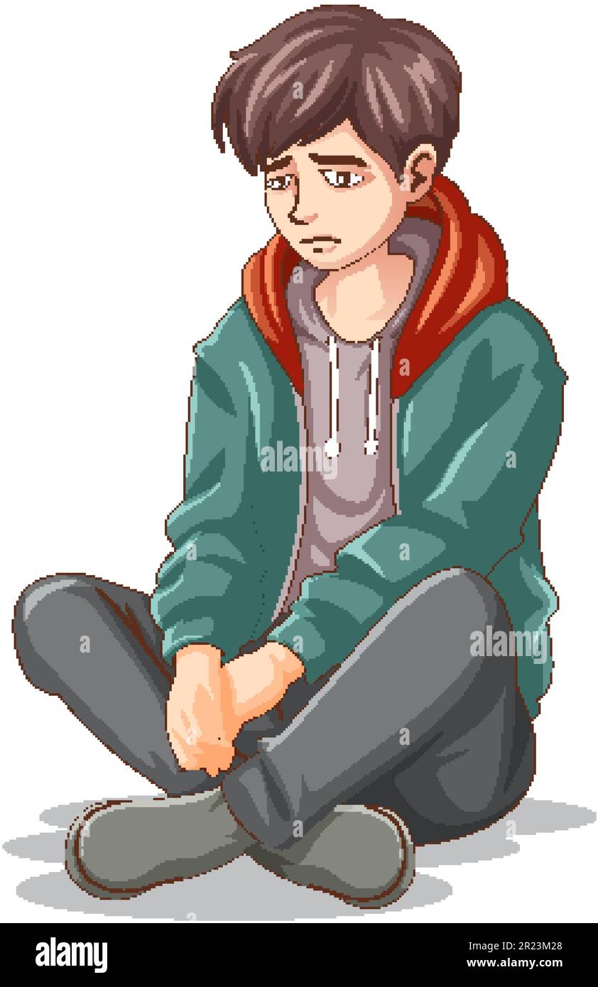 Sad man sitting on the floor illustration Stock Vector Image & Art - Alamy