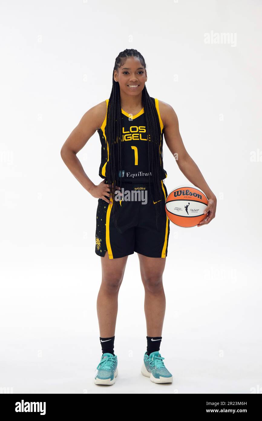 LA Sparks guard Zia Cooke (1) poses during media day, Thursday May 4 ...