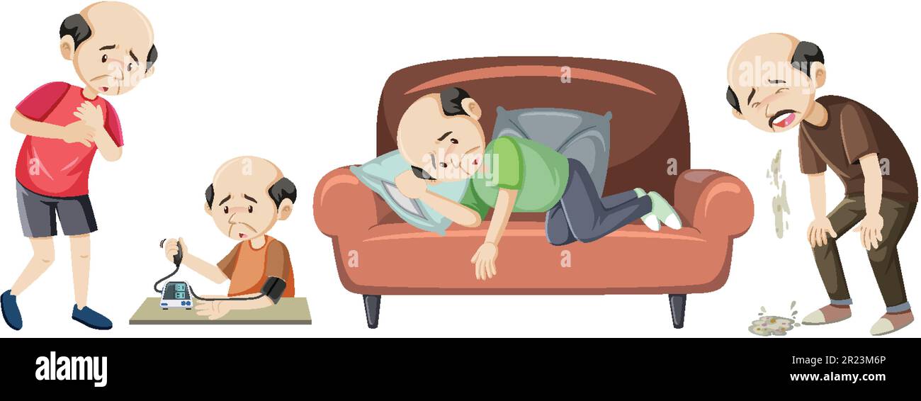 Set of old man suffering health issues illustration Stock Vector Image ...