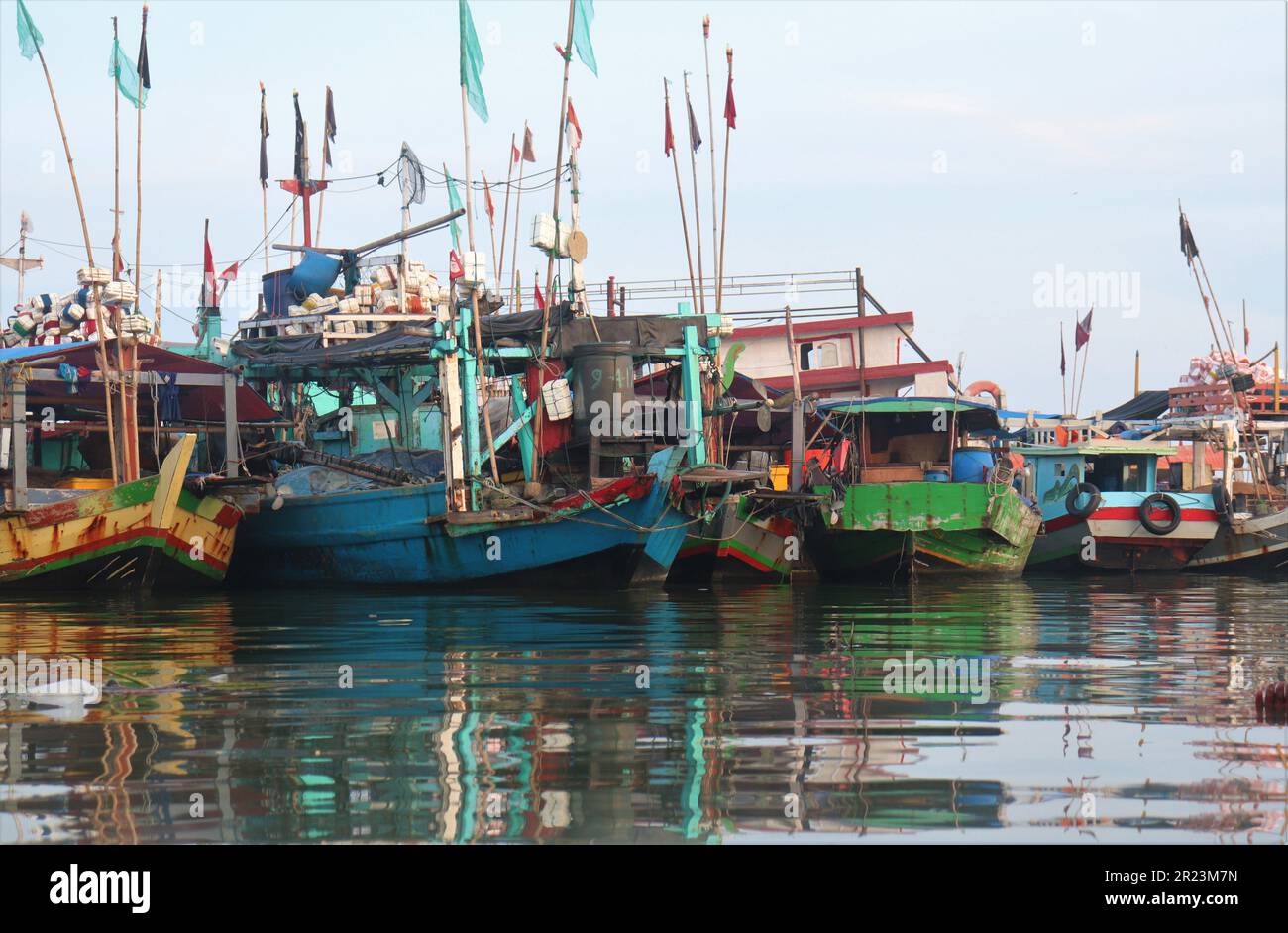 Traditional Colourfull of Fishing Ships at Karangsong West Java Stock ...