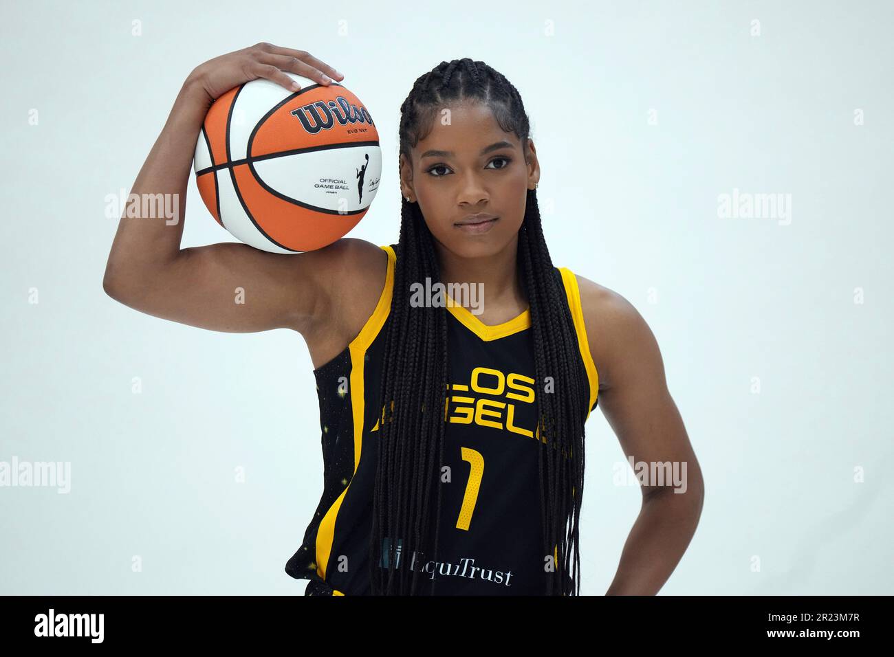 LA Sparks guard Zia Cooke (1) poses during media day, Thursday May 4 ...