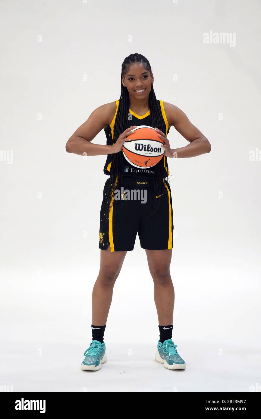 LA Sparks guard Zia Cooke (1) poses during media day, Thursday May 4 ...
