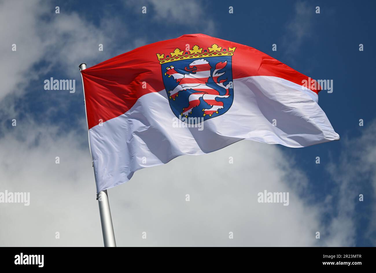 Wiesbaden, Germany. 16th May, 2023. The Hessian state service flag, the ...