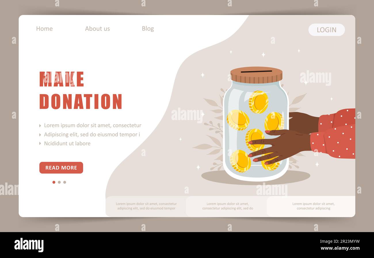 Make donation. Landing page template. African female hands holding ...