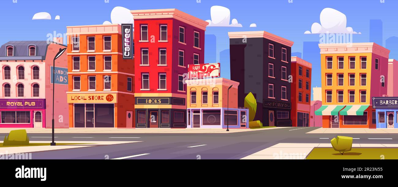 Cartoon city street corner with buildings. Vector illustration of ...