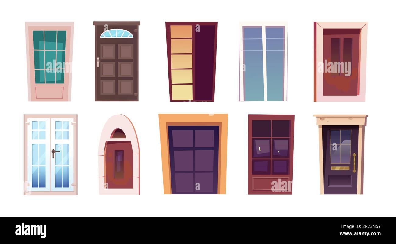 Vector house front door cartoon isolated illustration set. Home ...