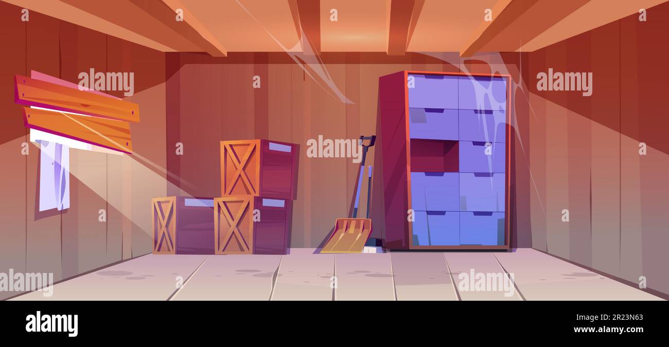 Abandoned house garage room home storage interior vector background ...