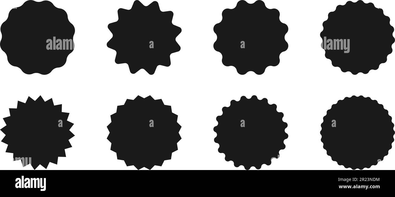 Wavy edge circle sticker. Star burst shape tags for price. Blank sale ...