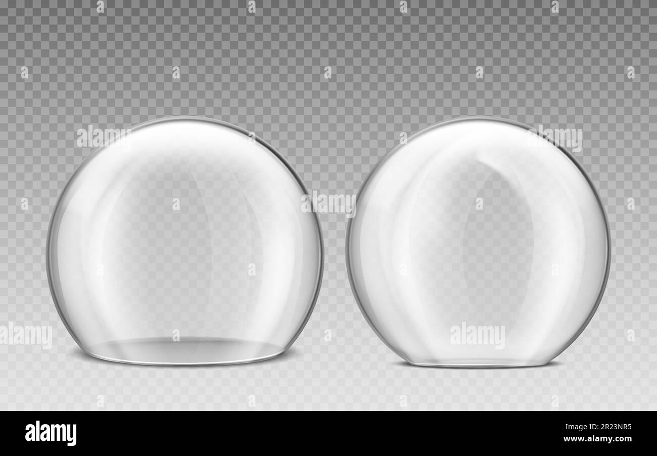 Glass dome, transparent plastic sphere. Vector realistic mockup of ...