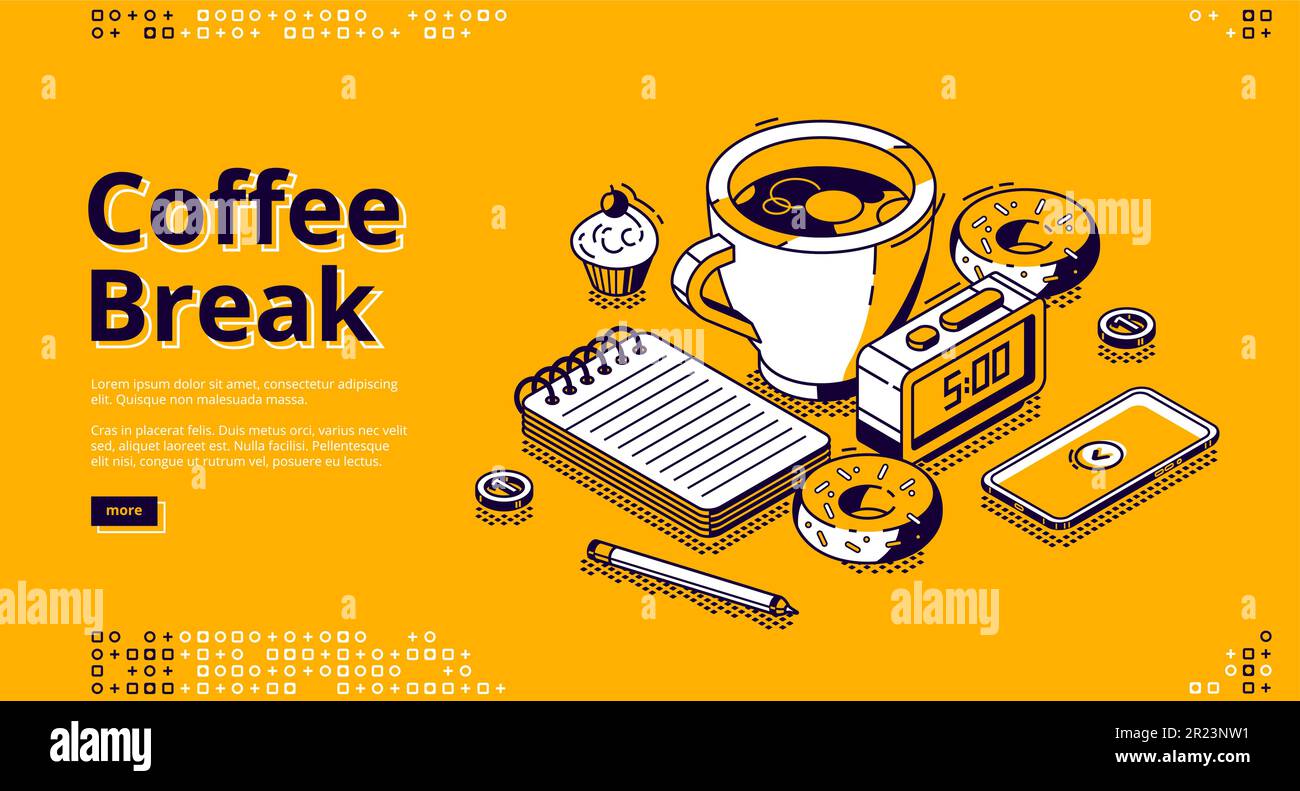 Coffee break isometric landing page. Cup with hot beverage, sweet ...