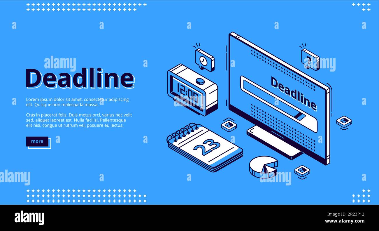 Deadline isometric landing page, computer desktop with browser page on ...