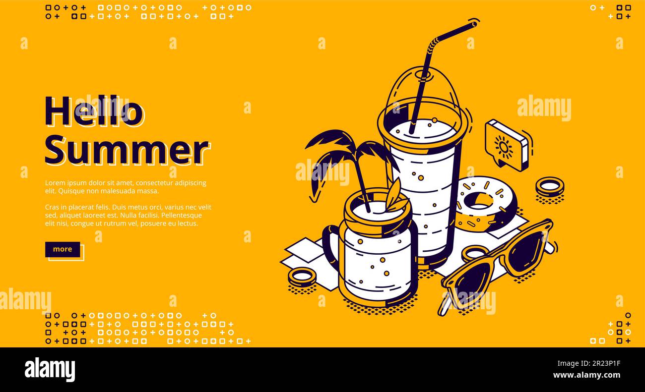 Milkshake cocktails isometric landing page, milk shake drinks in glass ...