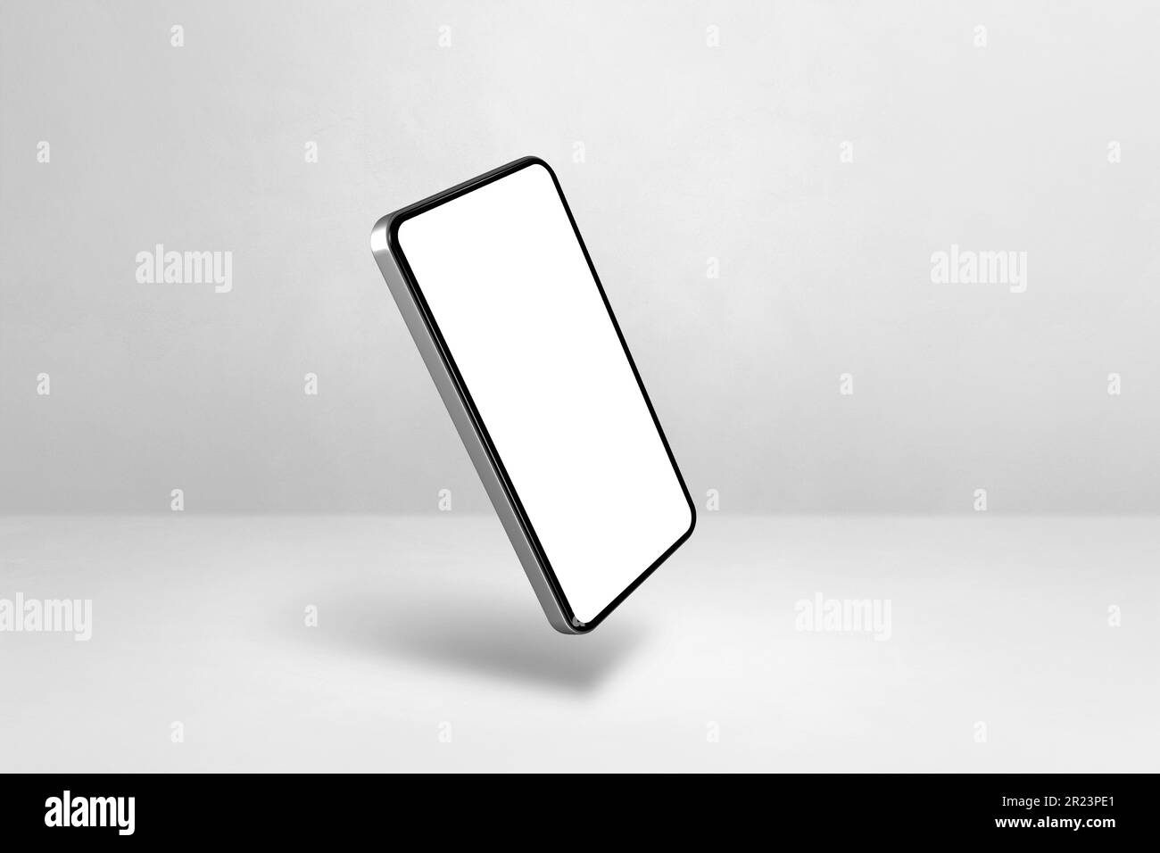 Blank smartphone floating over a white background. 3D isolated ...