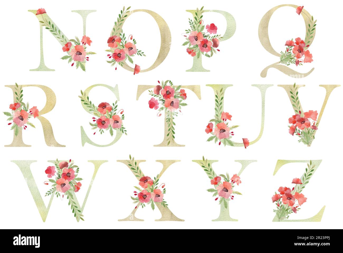 Watercolor floral alphabet Stock Photo - Alamy