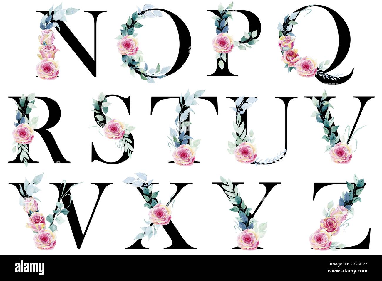 Watercolor floral alphabet Stock Photo - Alamy