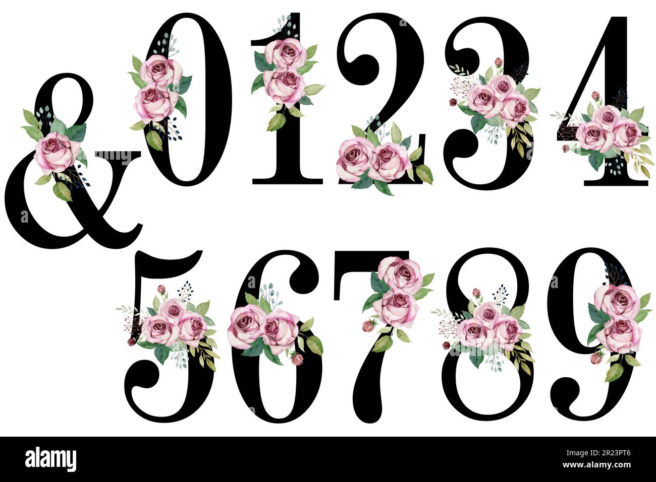 Watercolor floral numbers Stock Photo - Alamy