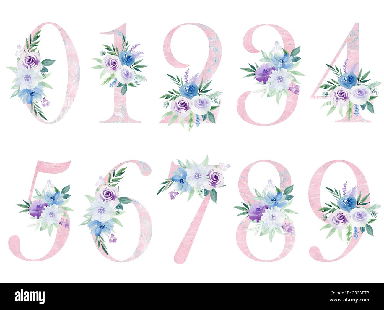 Watercolor floral numbers Stock Photo - Alamy