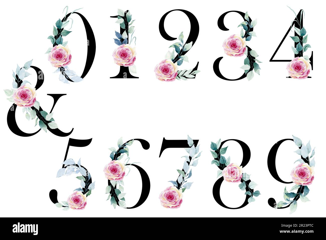 Watercolor floral numbers Stock Photo - Alamy