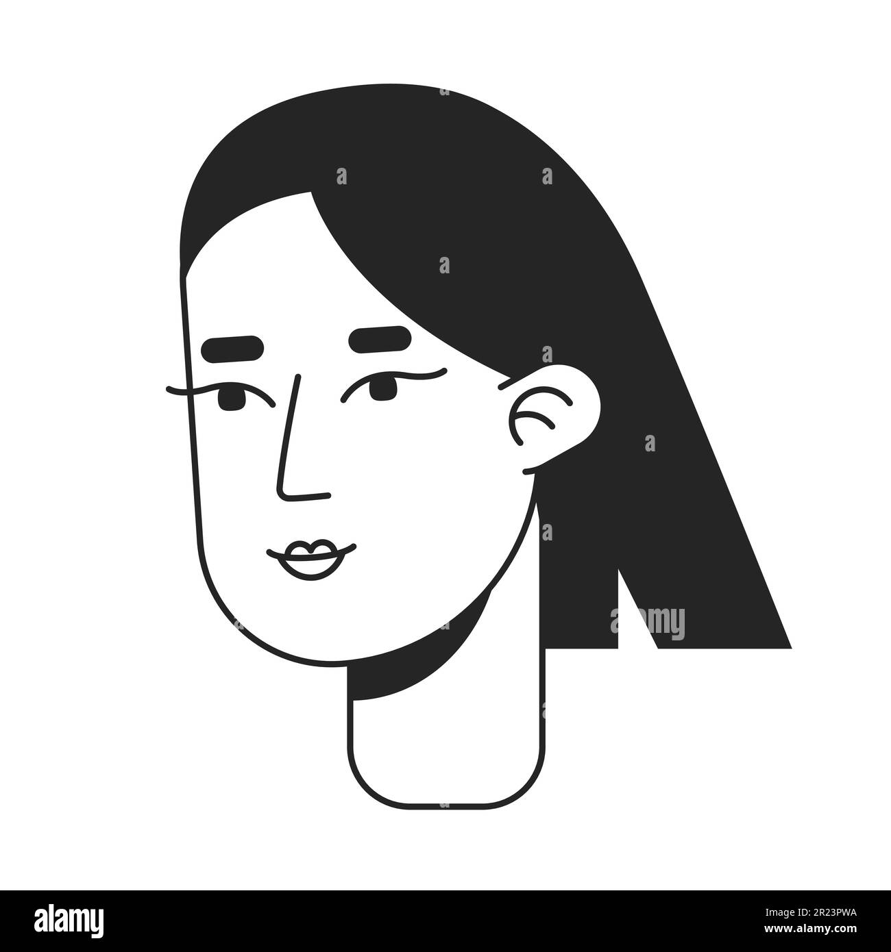 Smiling Young Asian Woman With Chin Length Hair Monochrome Flat Linear
