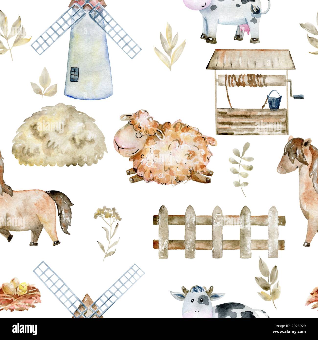 Watercolor farm pattern Stock Photo - Alamy