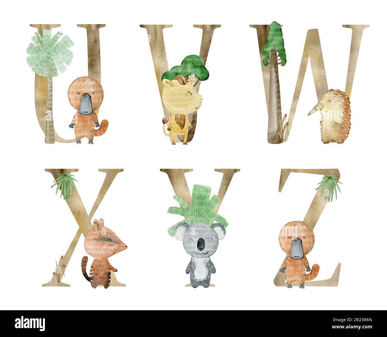 Watercolor animals letters Stock Photo - Alamy