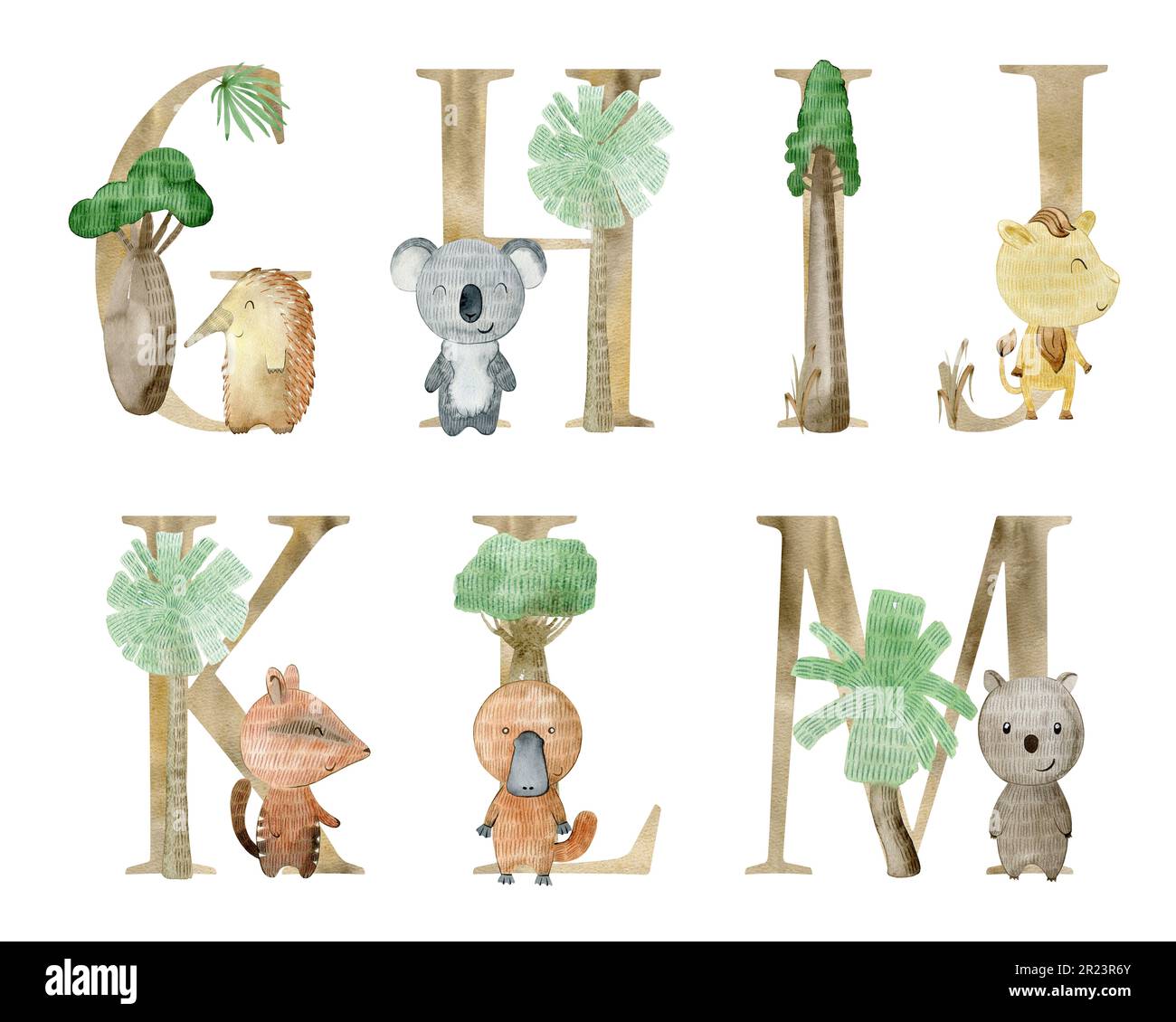 Watercolor animals letters Stock Photo - Alamy