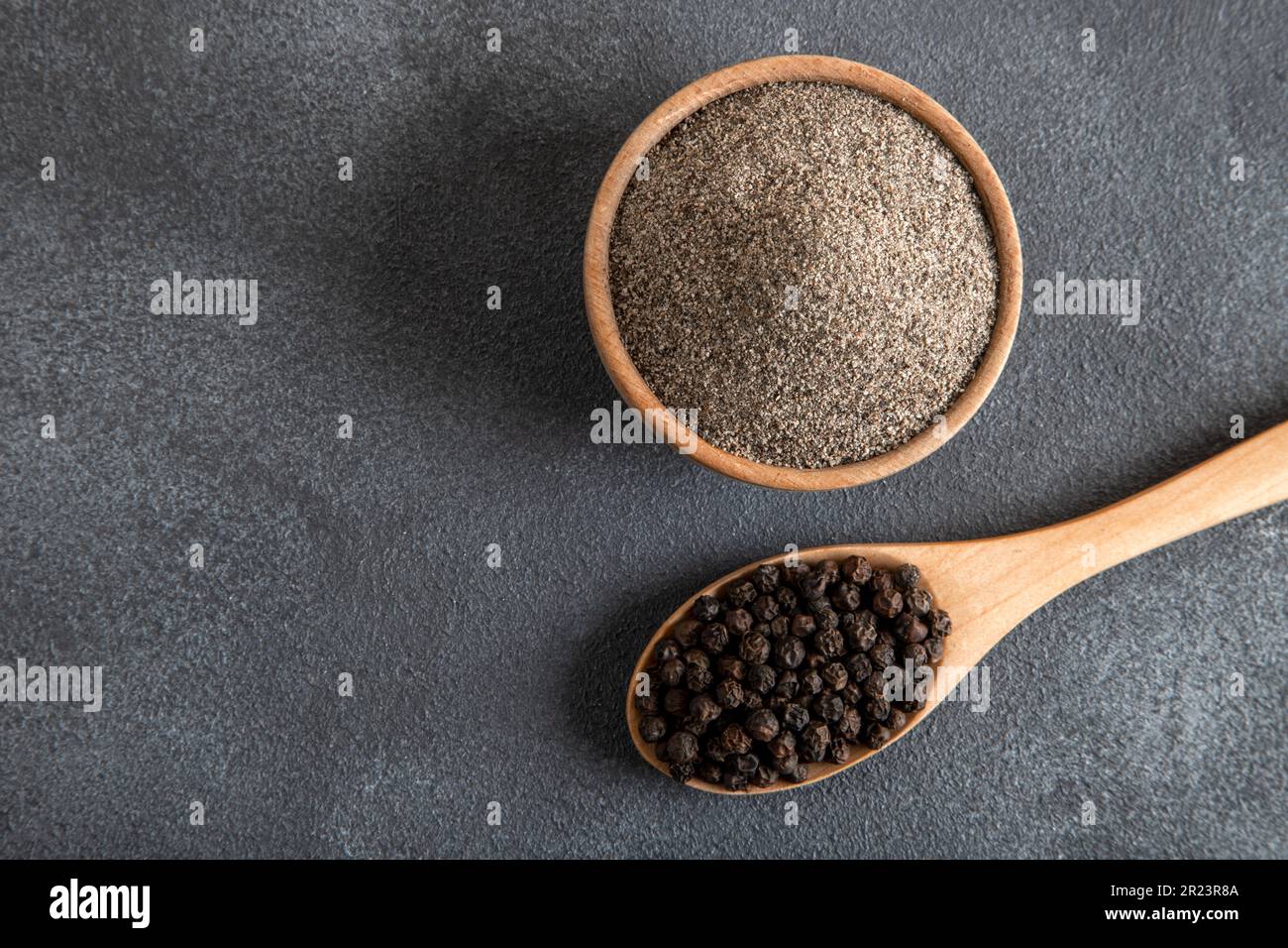 Ground black pepper with grains of black pepper,top view Stock Photo ...