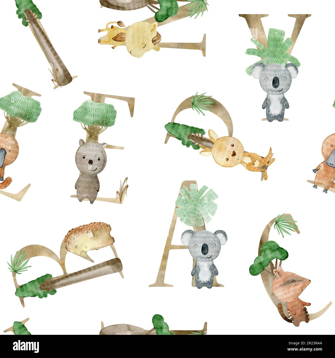 Watercolor animals seamless pattern Stock Photo - Alamy
