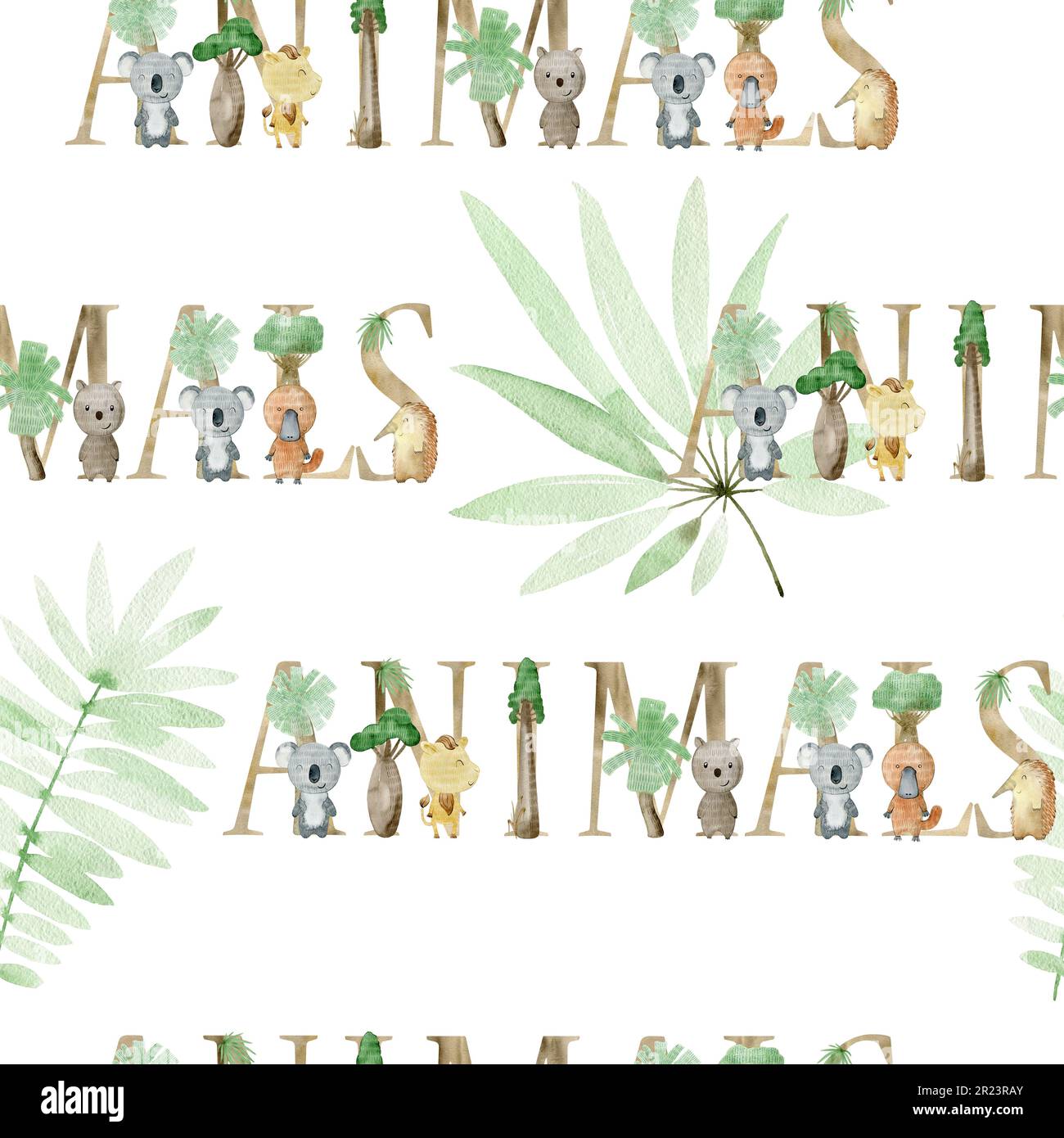 Watercolor animals seamless pattern Stock Photo - Alamy