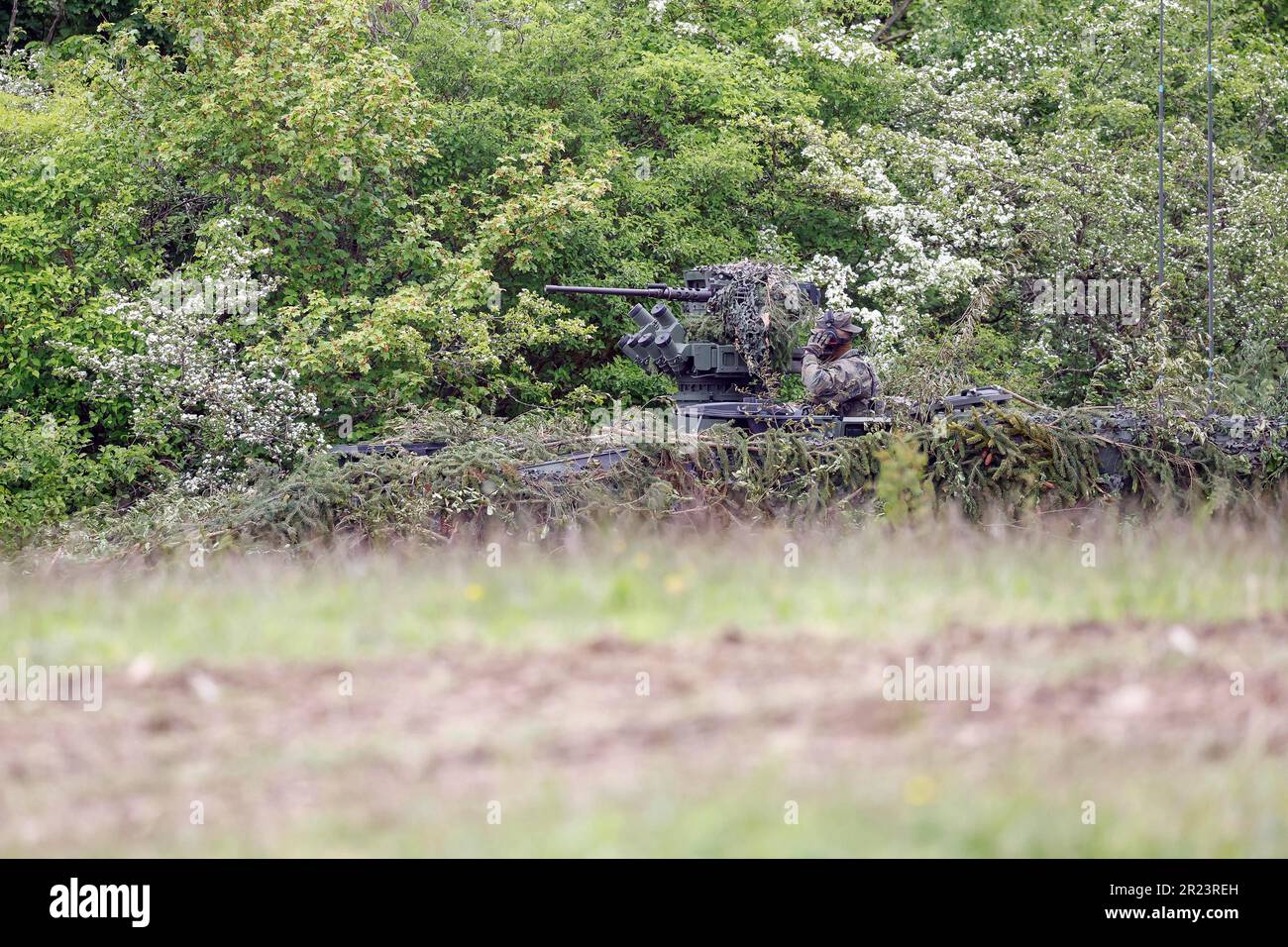 Hammelburg, Germany. 16th May, 2023. A GTK Boxer, an armored transport ...
