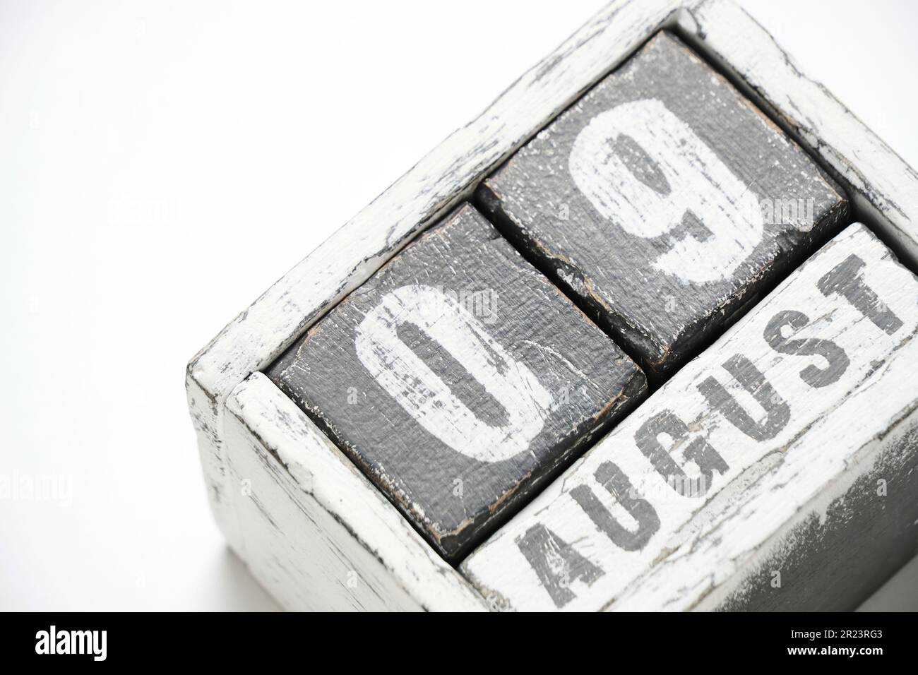 August 09, wooden calendar with cubes on a white background.Book lovers ...