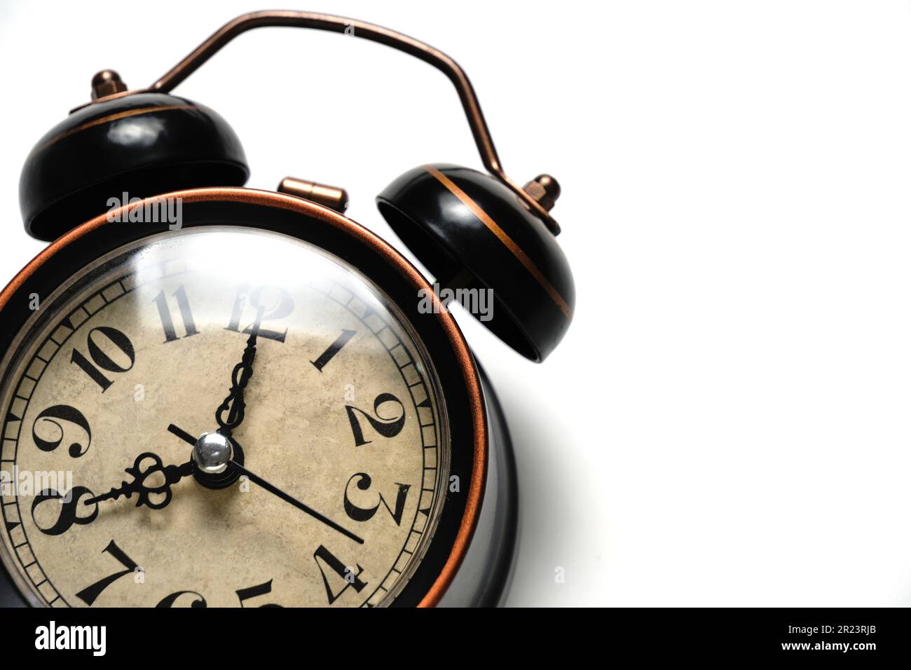 Retro alarm clock white background showing exactly eight clock morning ...
